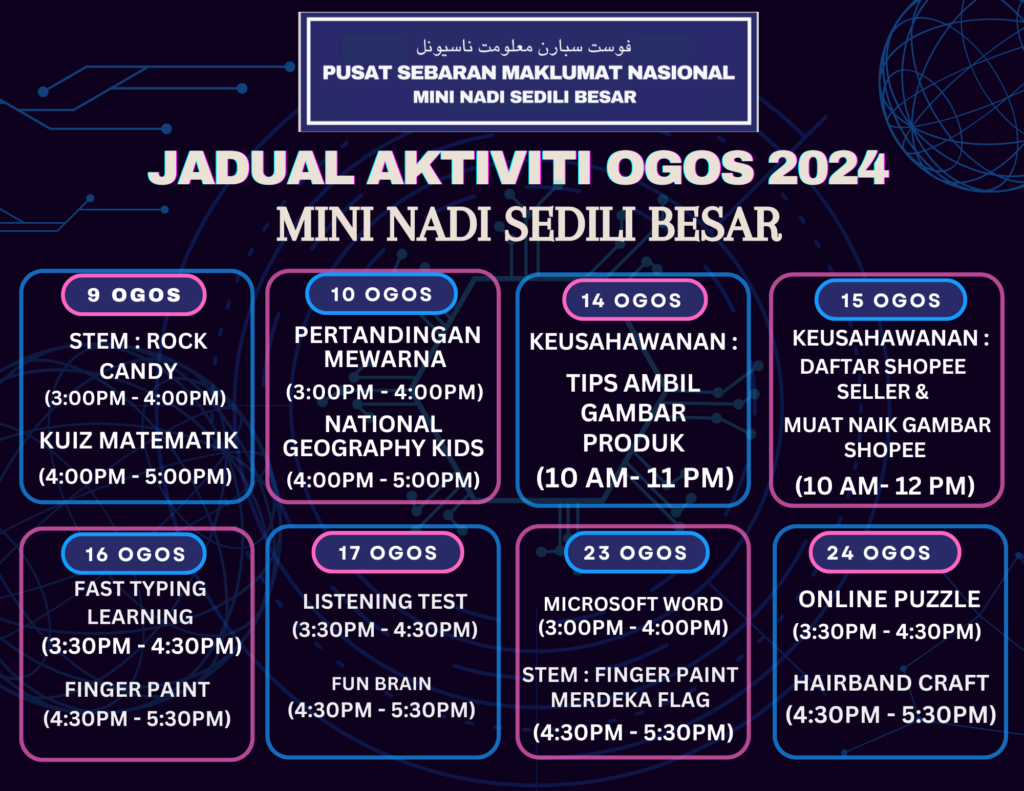 JADUAL AKTIVITI BULAN OGOS 2024 – NADI Sedili Besar
